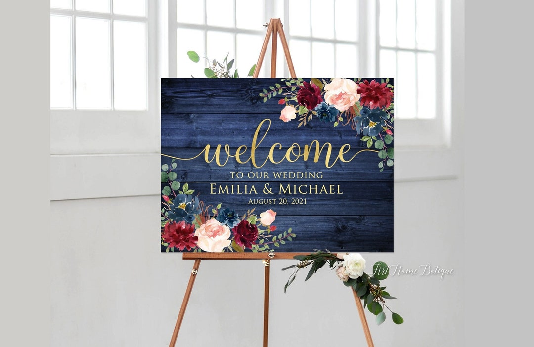 Rustic Welcome Wedding Sign, Welcome to Our Wedding Sign, Burgundy and ...