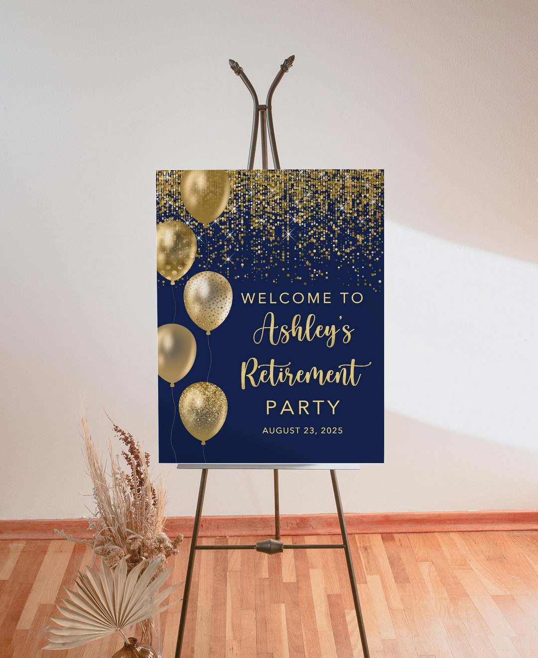 Navy Gold Retirement Welcome Sign, Balloons Retirement Party Welcome ...