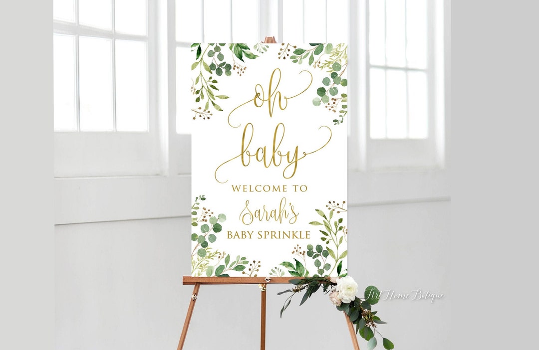 Greenery Baby Sprinkle Welcome Sign, Oh Baby Welcome Sign, Garden ...