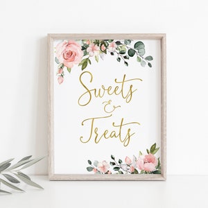 Floral Pink Sweets and Treats Sign, Garden Dessert Table Sign, Favors ...