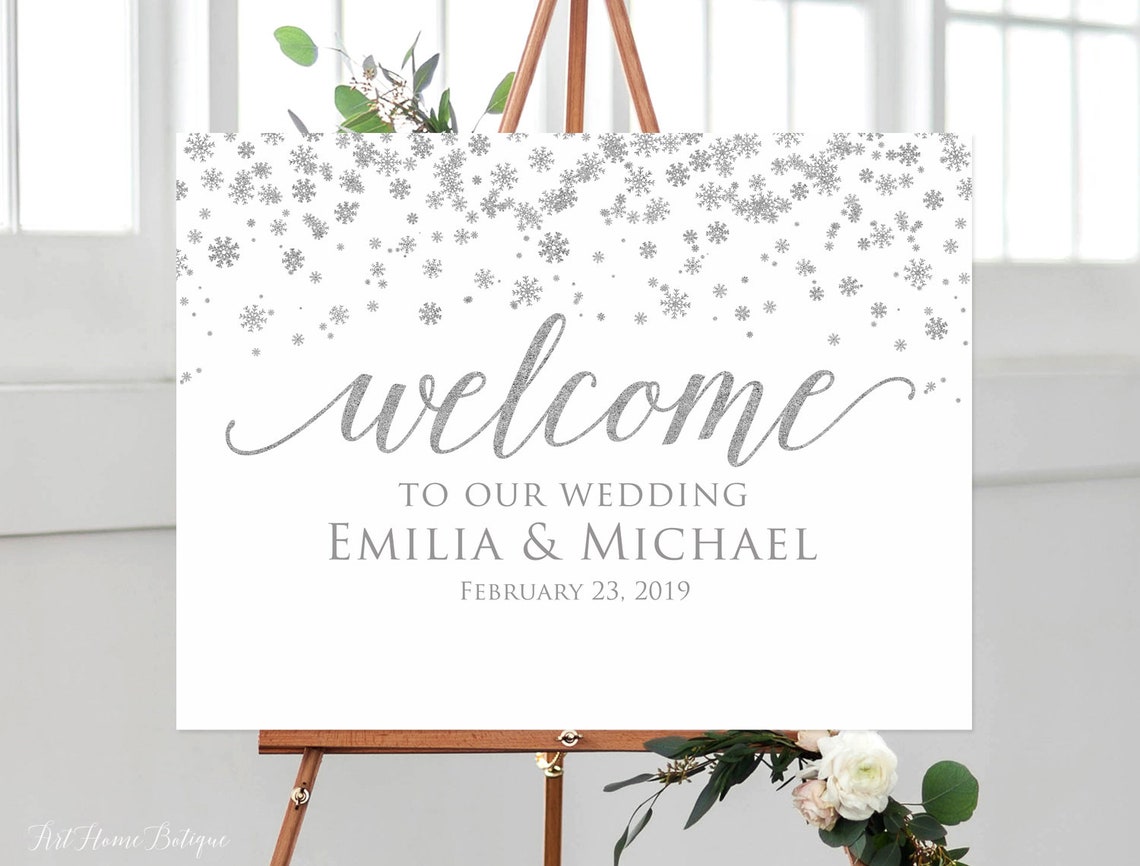 Winter Wedding Welcome Sign Snowflakes Welcome Wedding Sign | Etsy