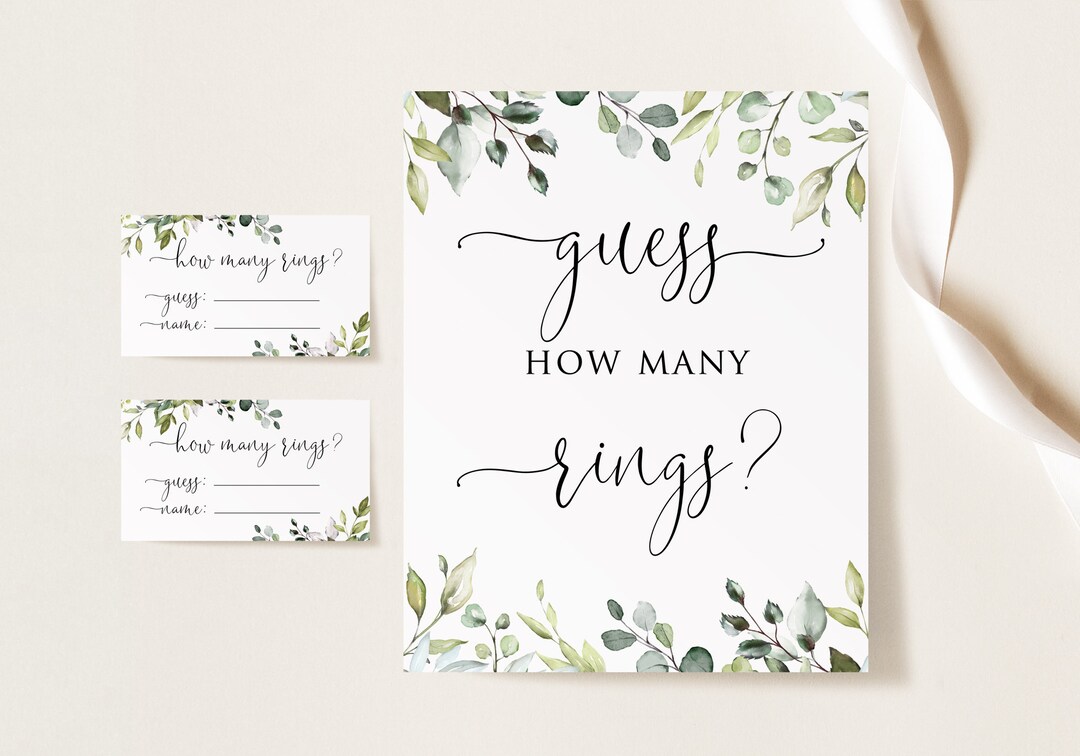 Guess How Many Rings Game, Greenery Bridal Shower Rings Game, Instant ...