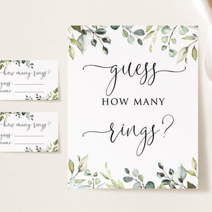 Guess How Many Rings Game, Greenery Bridal Shower Rings Game, Instant ...