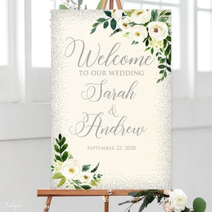 Welcome Wedding Sign, Welcome to Our Wedding Sign, Ivory Silver Wedding ...