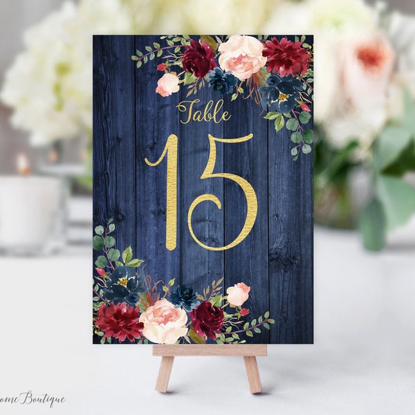Navy and Burgundy Table Numbers - Etsy