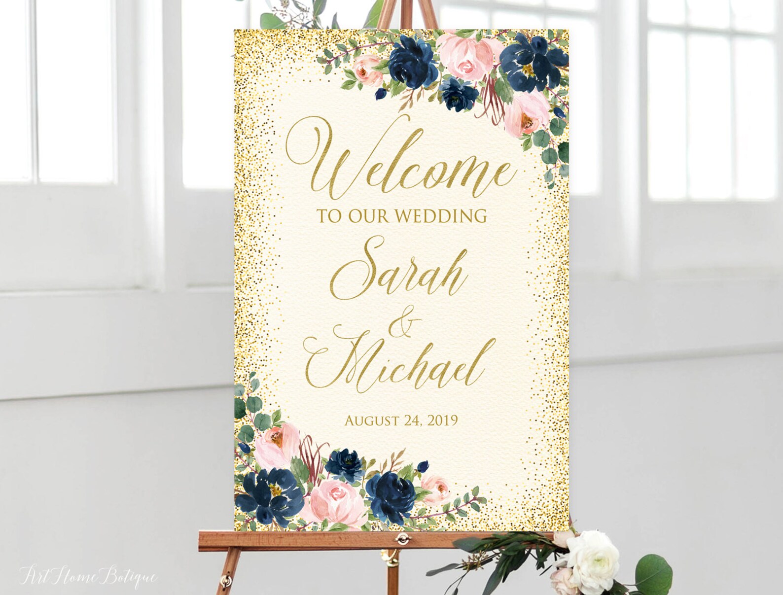 Welcome Wedding Sign Ivory Welcome Wedding Sign Blush Navy | Etsy