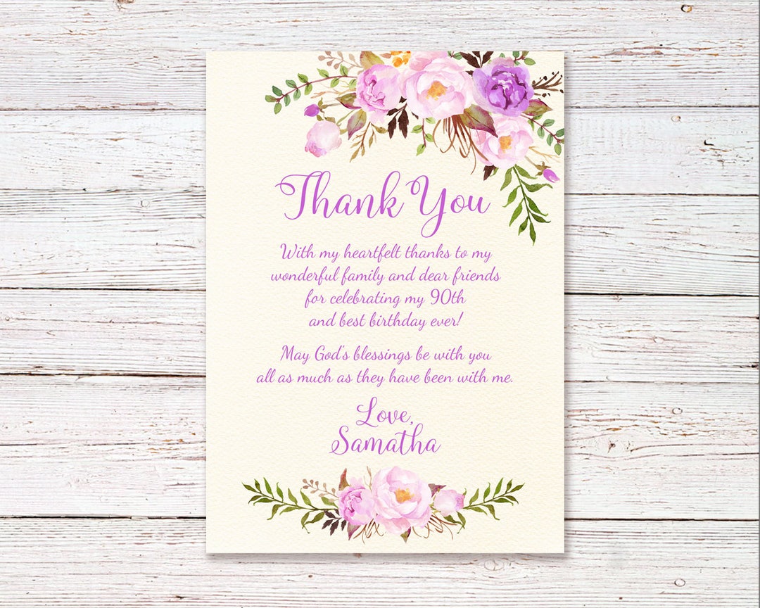 Thank You Cards, Floral Birthday Thanks Card, Thank You Notes, Thank ...