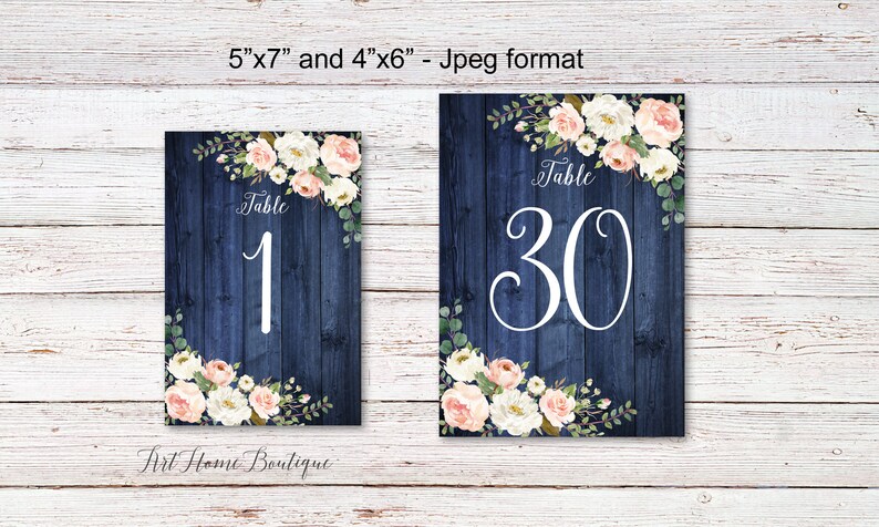Navy Rustic Table Numbers Floral Wedding Table Numbers | Etsy