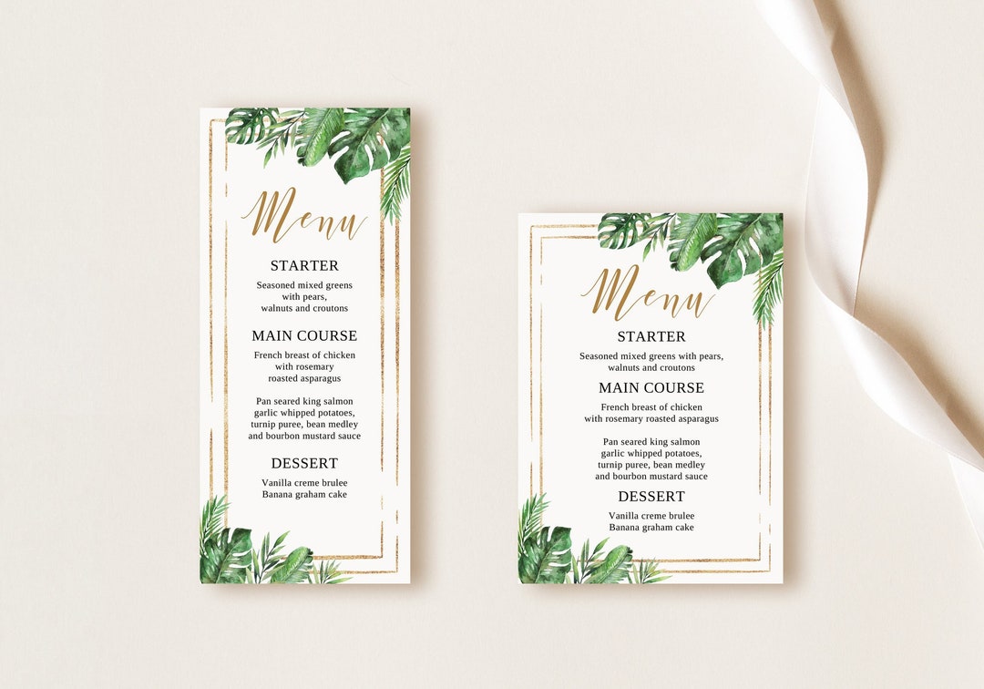 Geometric Wedding Menu, Tropical Menu Card, Monstera Leaf Menu ...