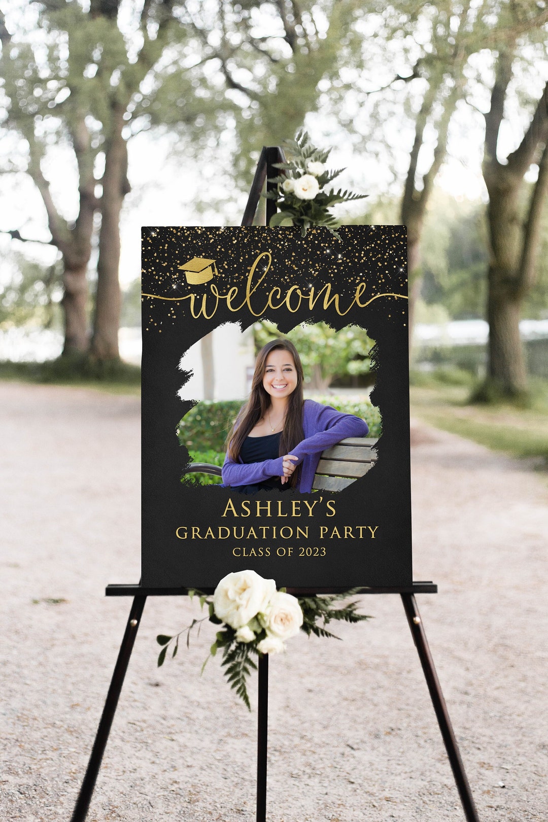 Black Gold Graduation Welcome Sign, Photo Graduation Party Welcome Sign ...