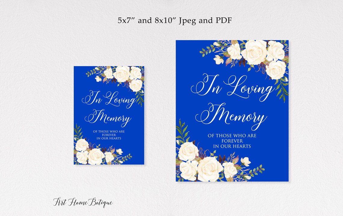 In Loving Memory Wedding Sign, Blue Memorial Table Sign, Royal Blue ...