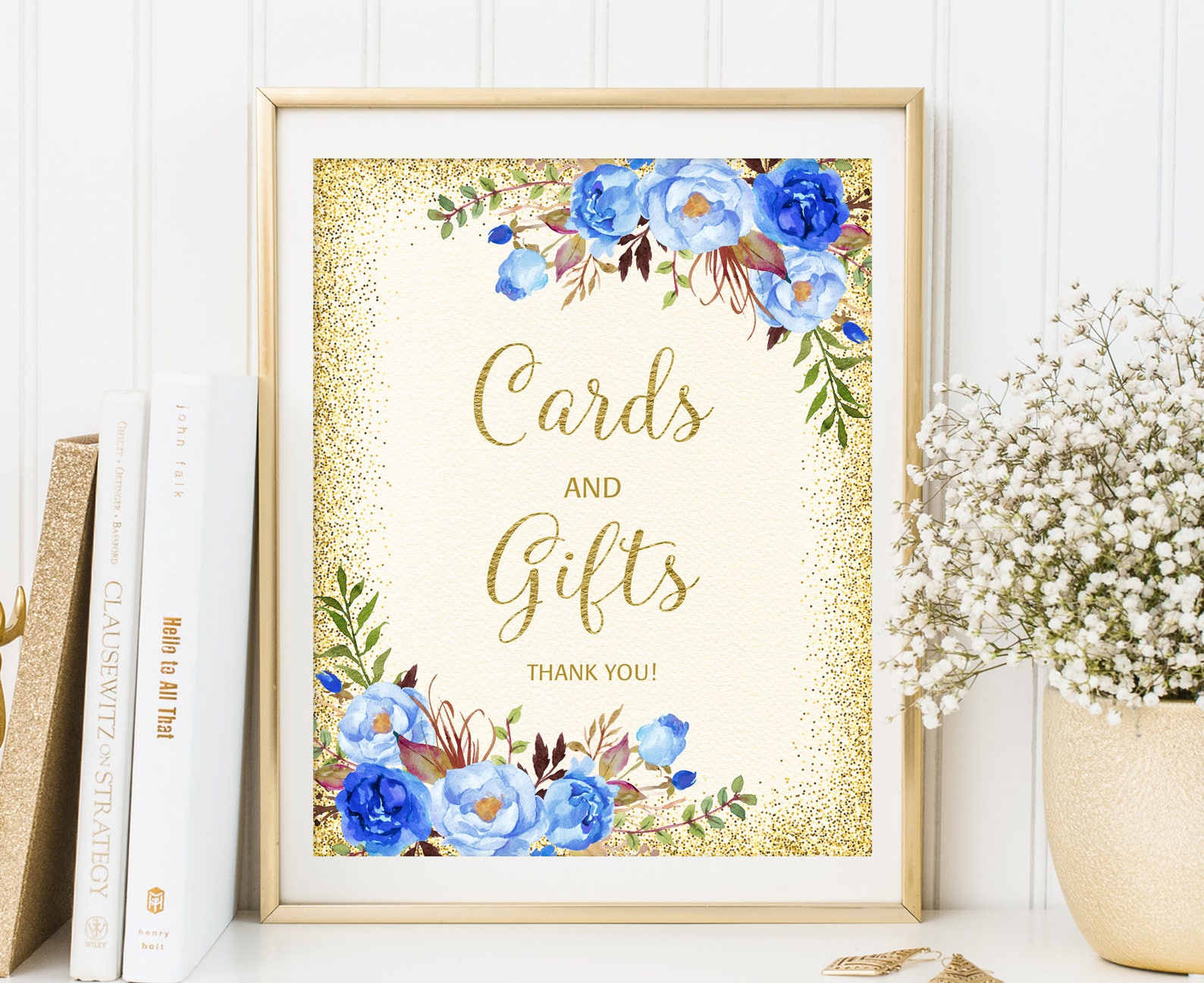 Cards and Gifts Sign Gift Table Sign Blue Floral Printable - Etsy