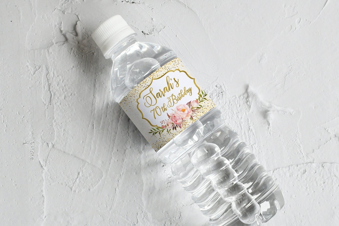 Water Bottle Labels, Any Age Personalized Water Bottle Label, Blush ...