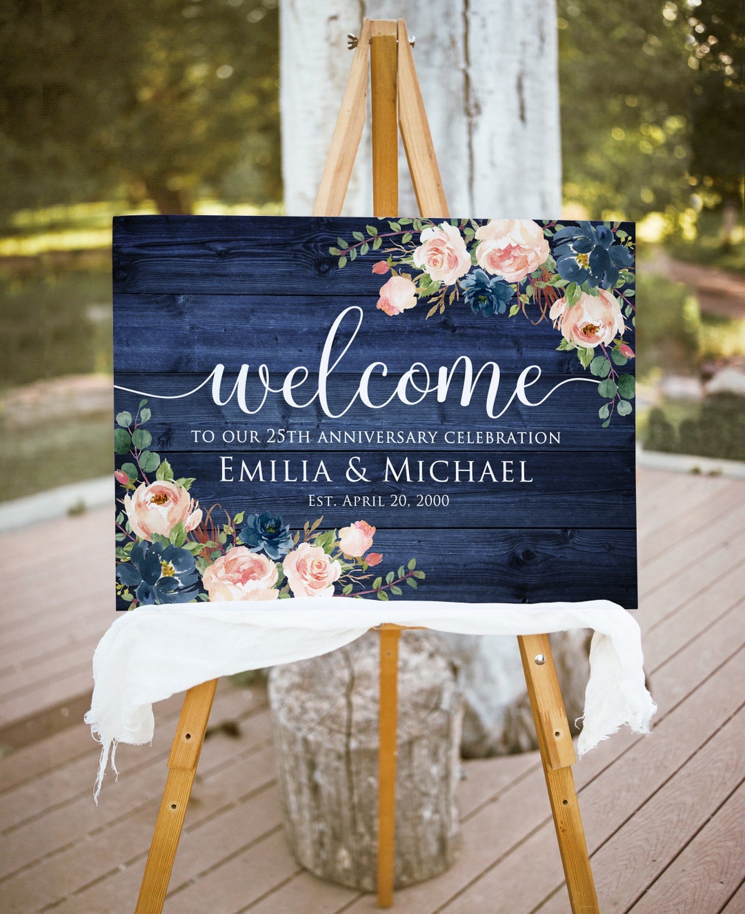 Rustic Navy Blush Anniversary Welcome Sign, 25th Anniversary ...