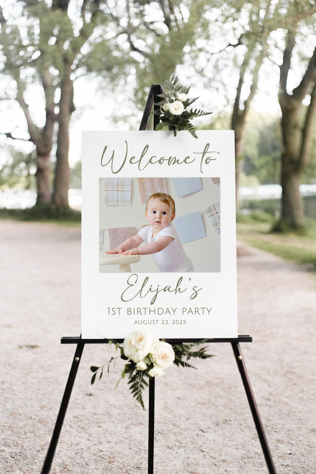 1st Birthday Welcome Sign, Sage Green Birthday Sign, Photo Welcome Sign ...