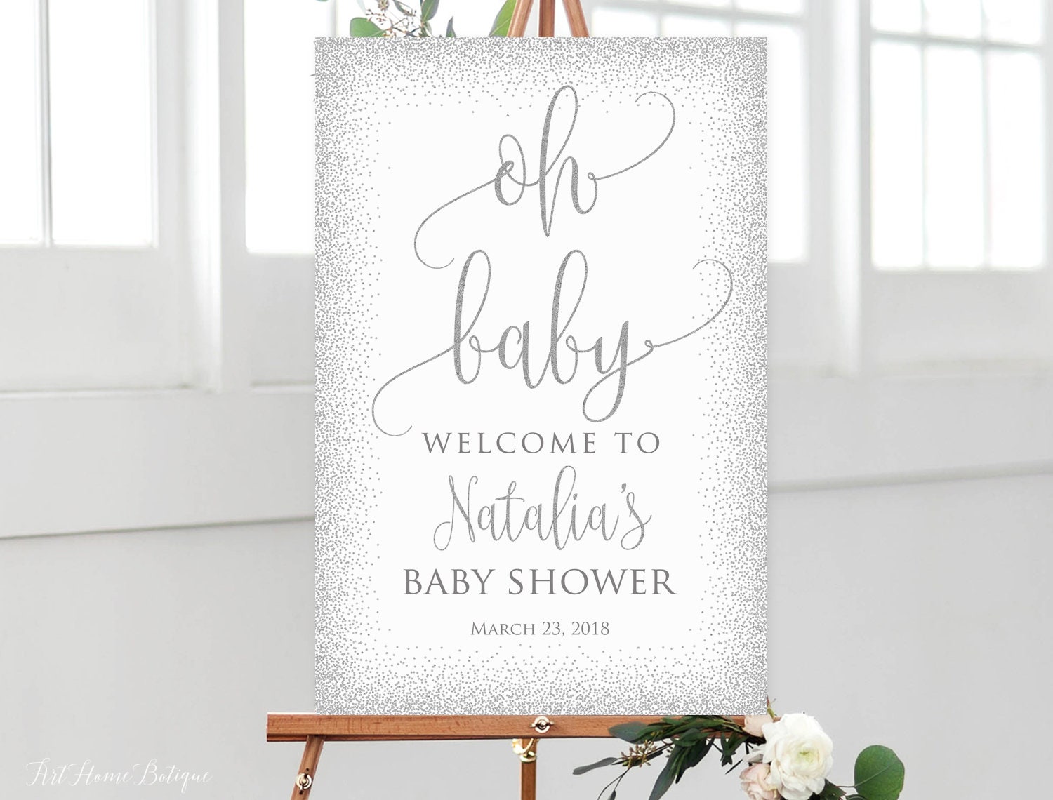 Oh Baby Welcome Sign Winter Baby Shower Welcome Sign Silver - Etsy