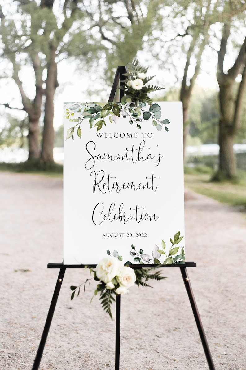 Greenery Retirement Party Sign, Retirement Celebration Welcome Sign ...