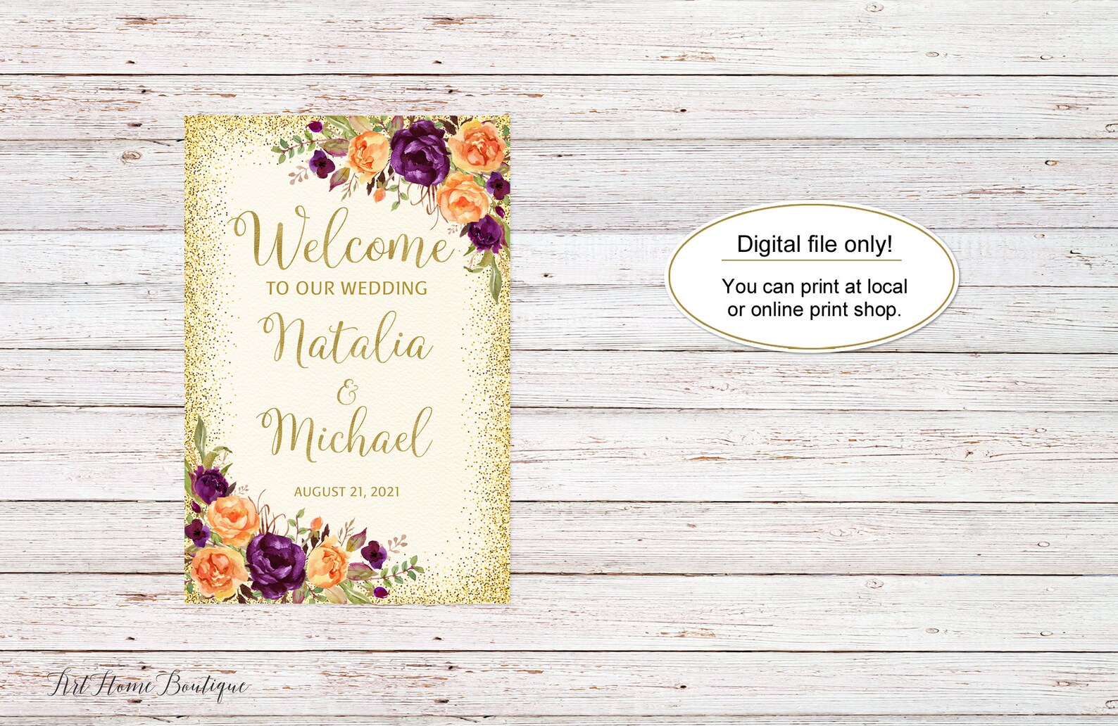 Fall Wedding Welcome Sign Ivory Purple and Orange Welcome - Etsy