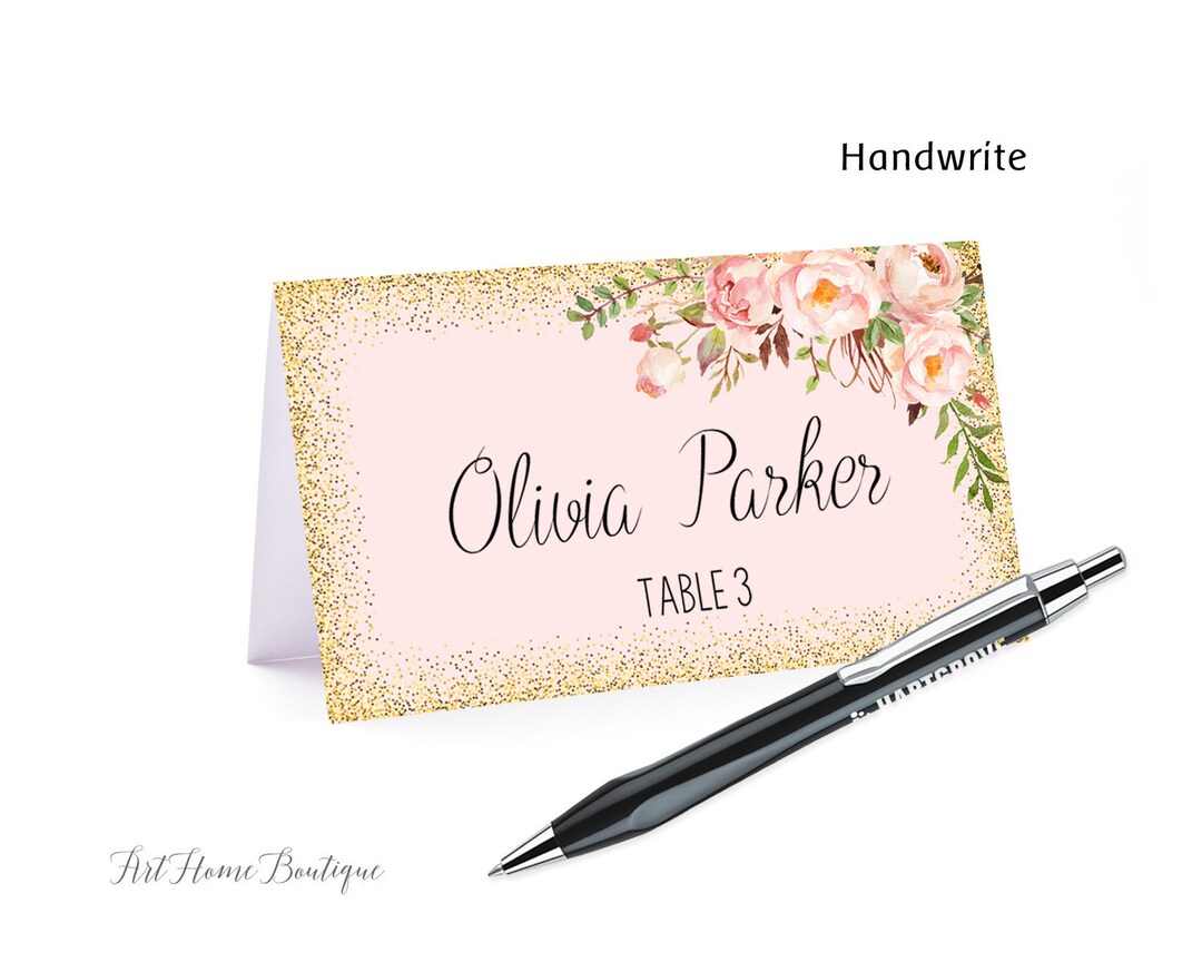 Blush and Gold Place Card, Food Tents, Name Card, Seating Card, Wedding ...