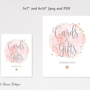 Pink and Gray Cards and Gifts Sign, Watercolor Gift Table Sign, Baby ...