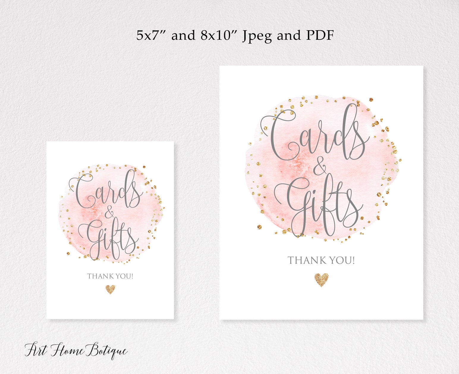 Pink and Gray Cards and Gifts Sign, Watercolor Gift Table Sign, Baby ...