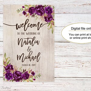 Rustic Welcome Wedding Sign Purple Wedding Welcome Sign - Etsy