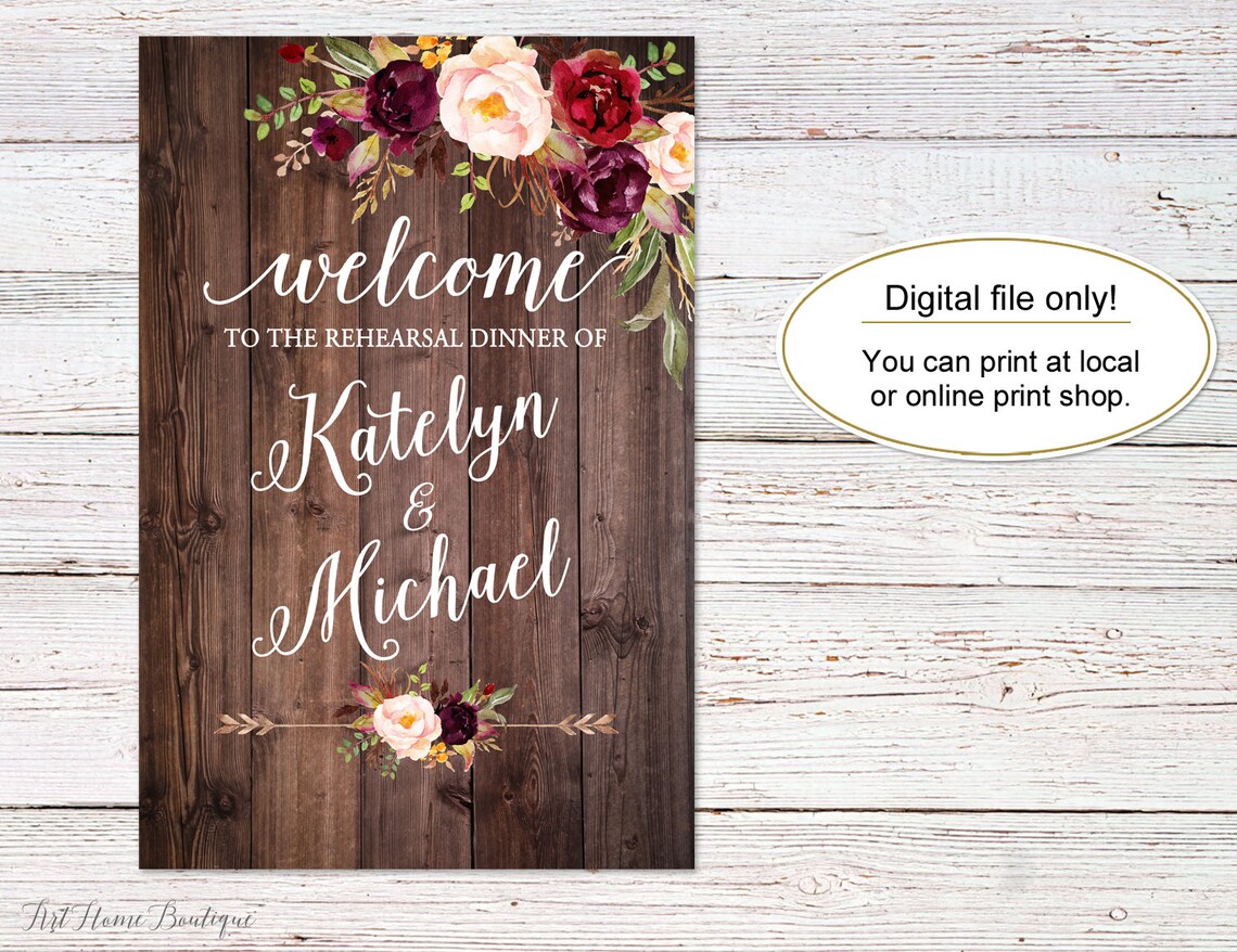 Rehearsal Dinner Welcome Sign Rustic Rehearsal Dinner Welcome | Etsy