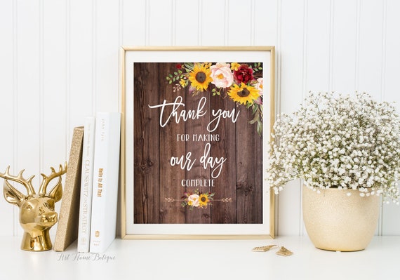 Thank You for Making Our Day Complete Sign Wedding Thank You | Etsy