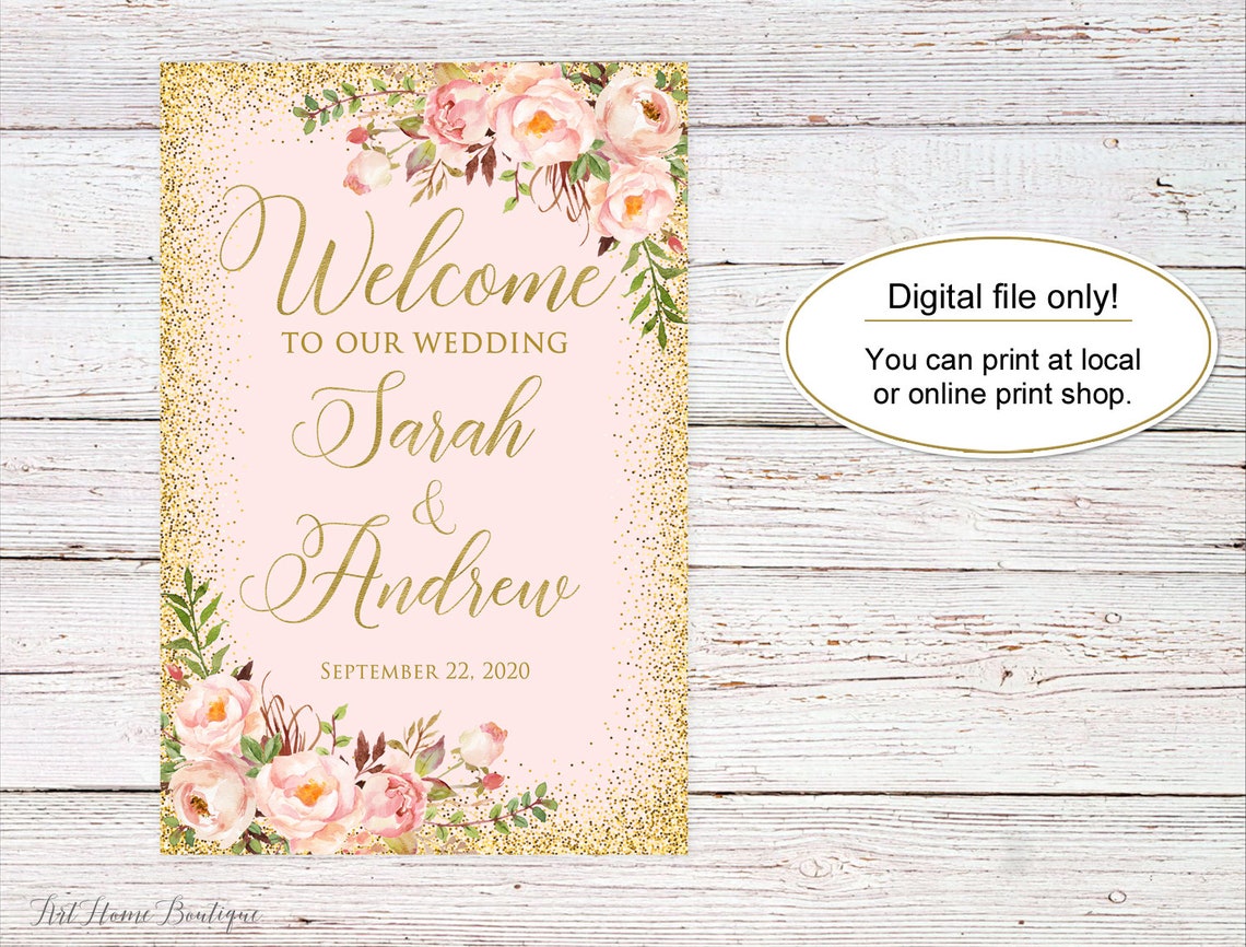 Floral Welcome Wedding Sign Blush Pink Welcome Wedding Sign | Etsy