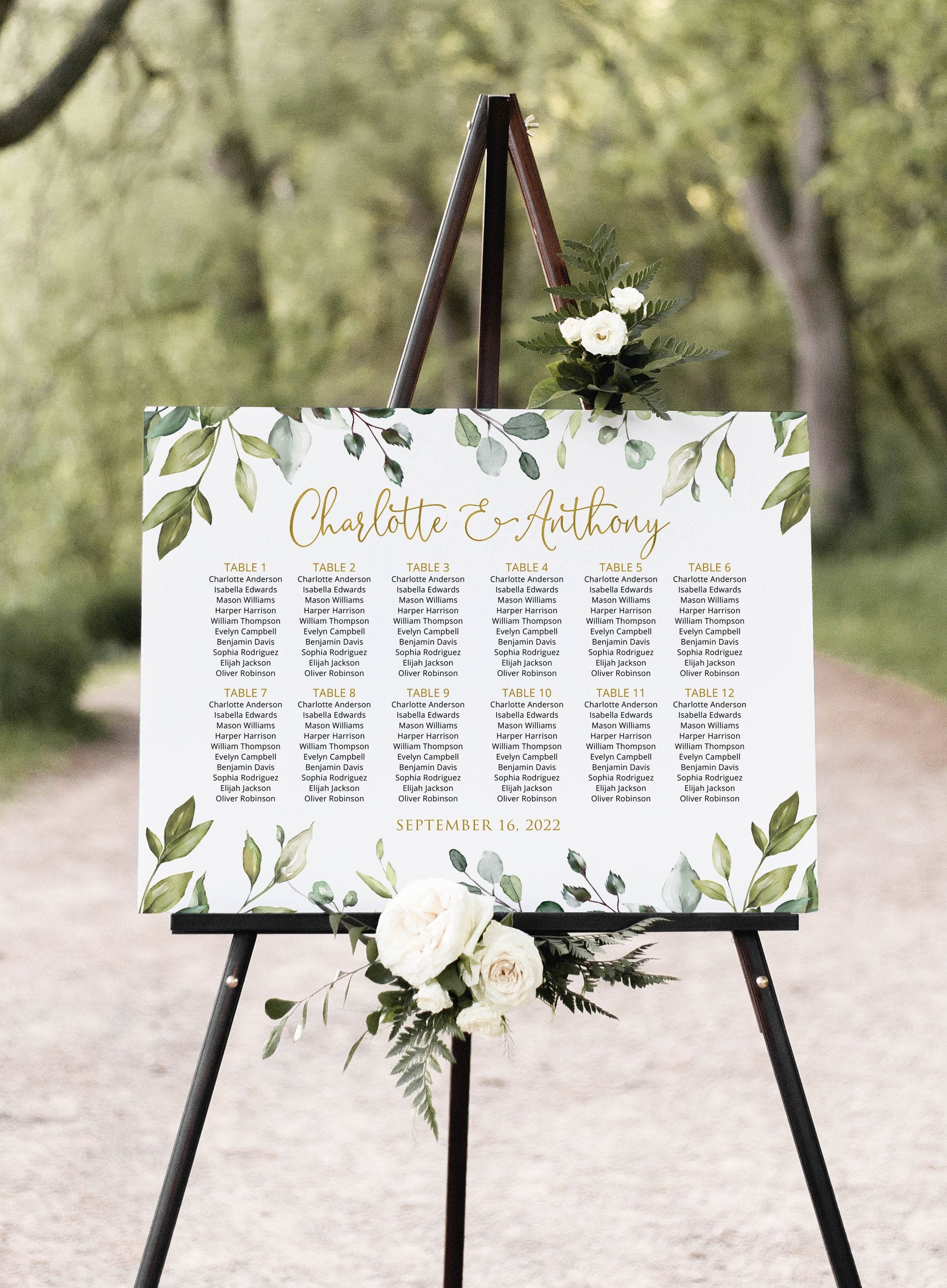 Greenery Gold Seating Chart Botanical Wedding Seating Chart | Etsy