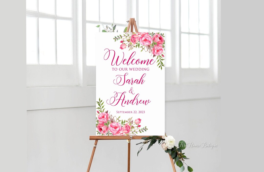 Hot Pink Wedding Welcome Sign, Fuchsia Pink Wedding Welcome Sign ...