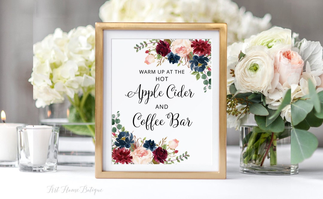 Hot Apple Cider and Coffee Sign, Warm up Sign, Coffee Bar Sign, Wedding ...