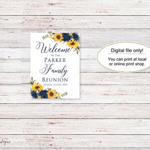 Blue Sunflower Family Reunion Welcome Sign, Yellow Navy Welcome Sign ...