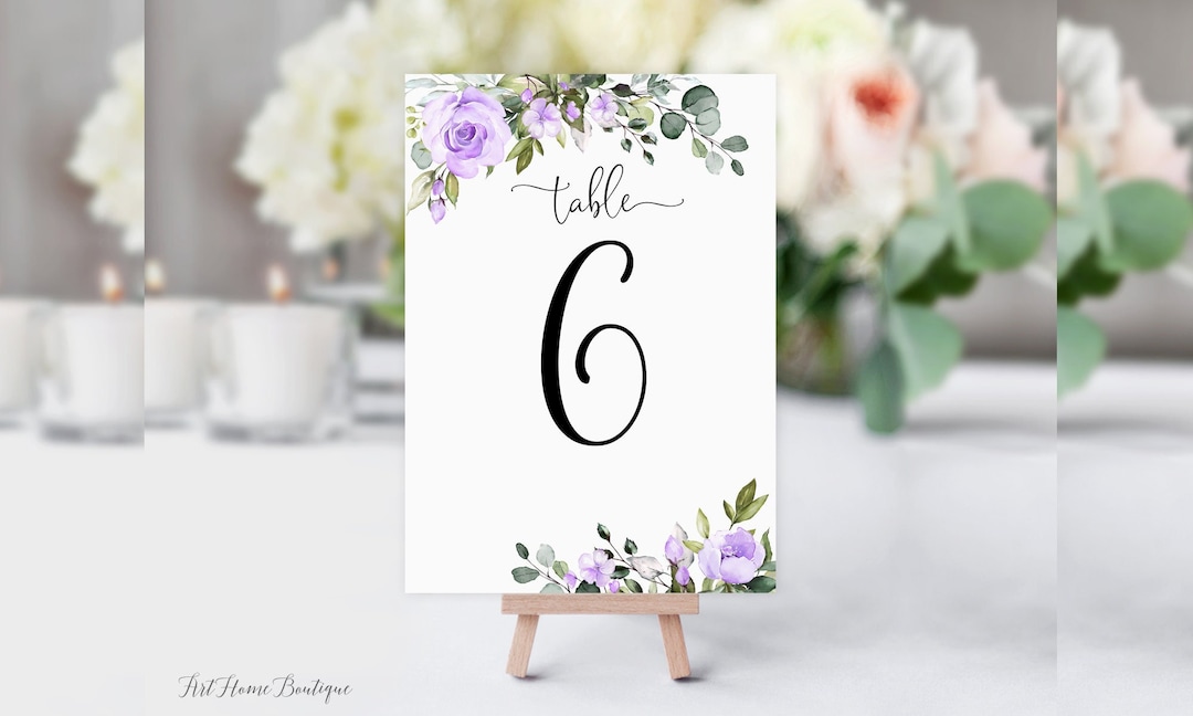 Purple Table Numbers, Purple Wedding Table Numbers, Floral Table ...