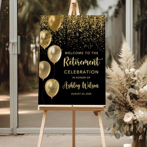 Gold Retirement Welcome Sign, Balloons Retirement Celebration Welcome ...