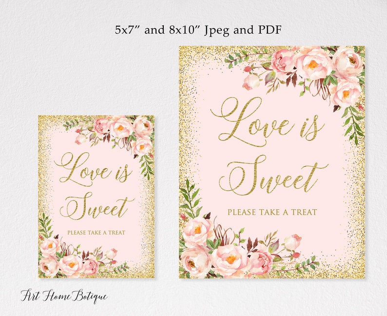 Love is Sweet Sign, Dessert Table Sign, Favor Table Sign, Blush Pink ...