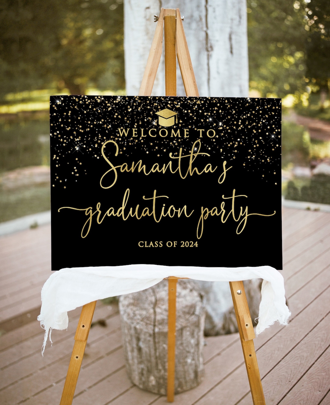 Golden Graduation Welcome Sign, Gold Confetti Graduation Welcome Sign ...