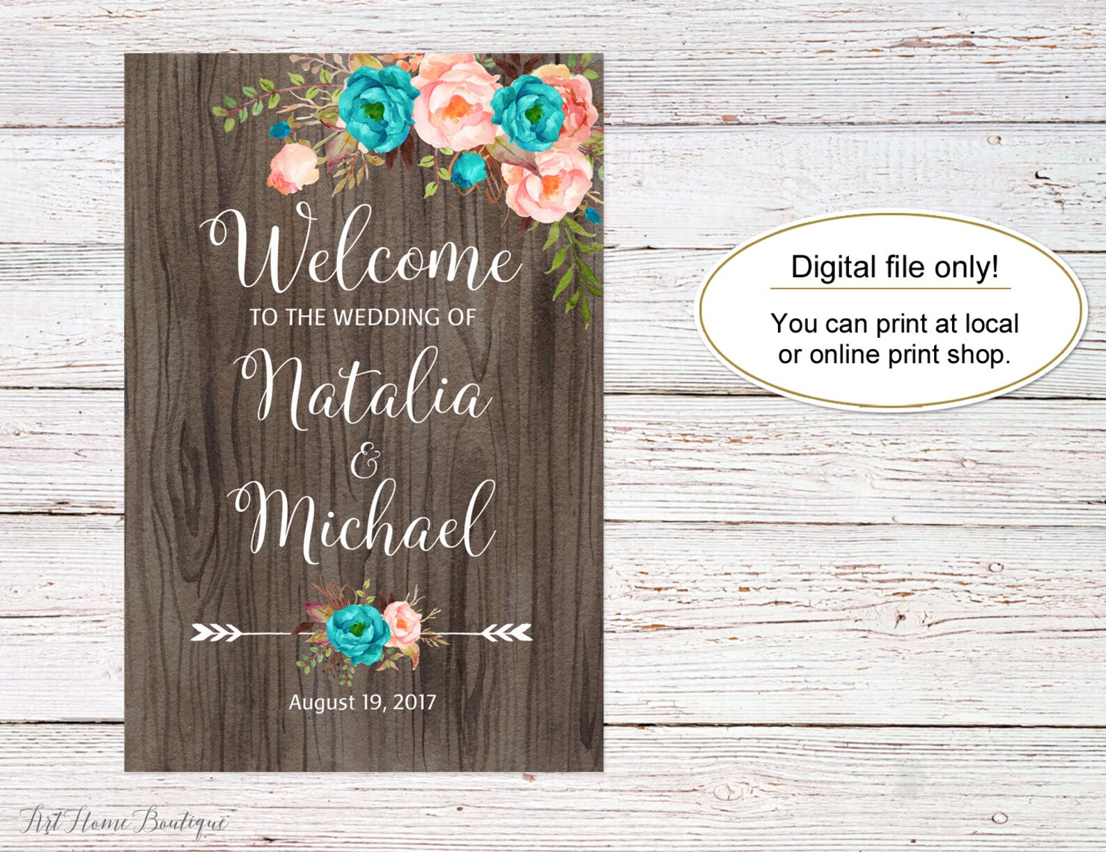 Rustic Welcome Wedding Sign Teal and Coral Wedding Welcome - Etsy