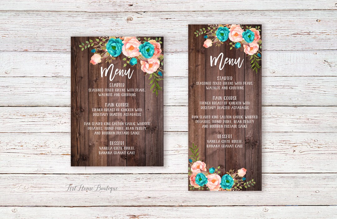 Rustic Menu Card, Wedding Menu, Birthday Menu Printable, Floral Menu ...