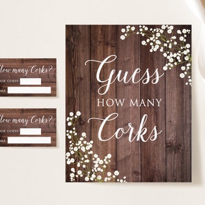 Guess How Many Corks Game, Rustic Bridal Shower Guess Game, Baby’s ...