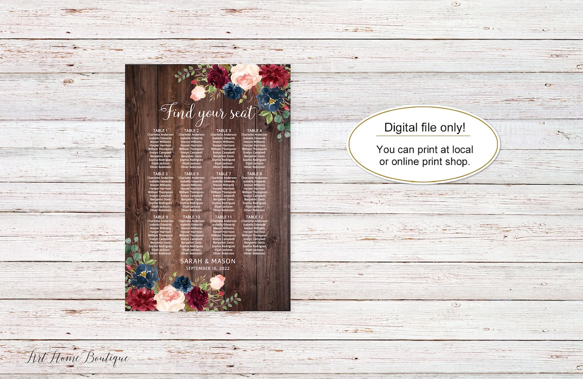 Rustic Wedding Seating Chart Wedding Seating Plan Find Your - Etsy
