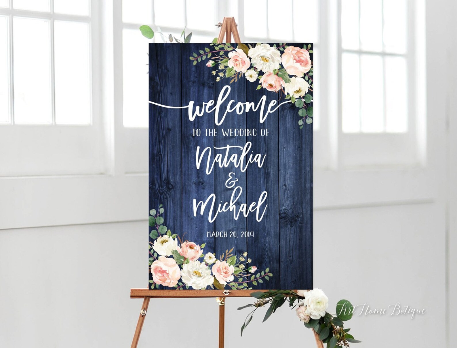 Rustic Wedding Welcome Sign Blush and White Flowers Rustic - Etsy