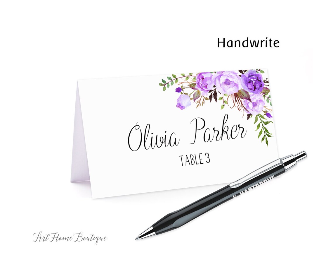 Floral Place Card Food Tents Name Card Seating Card Purple | Etsy