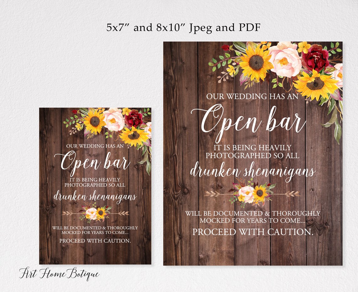Sunflowers Open Bar Sign Rustic Open Bar Wedding Sign - Etsy