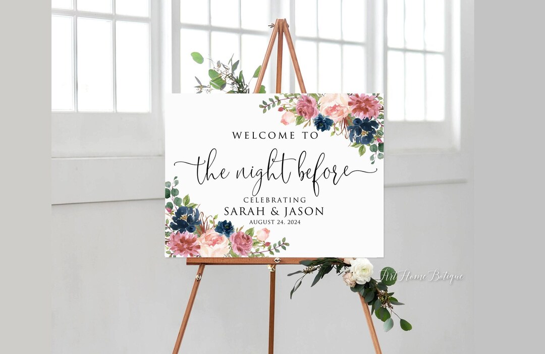 Navy Mauve Blush Welcome to the Night Before Sign, Navy Rehearsal ...