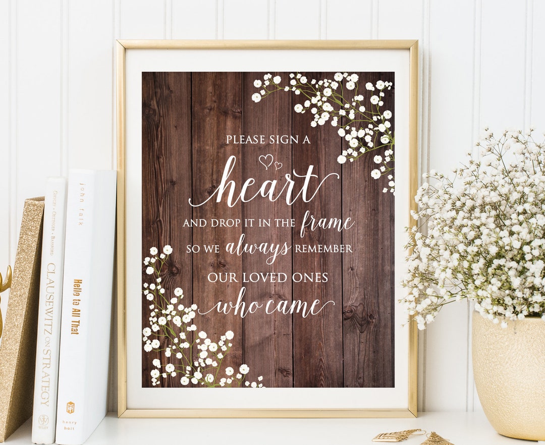 Please Sign A Heart Sign, Heart Drop Guest Book Sign, Sign a Heart and ...