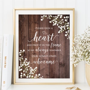 Please Sign A Heart Sign, Heart Drop Guest Book Sign, Sign a Heart and ...