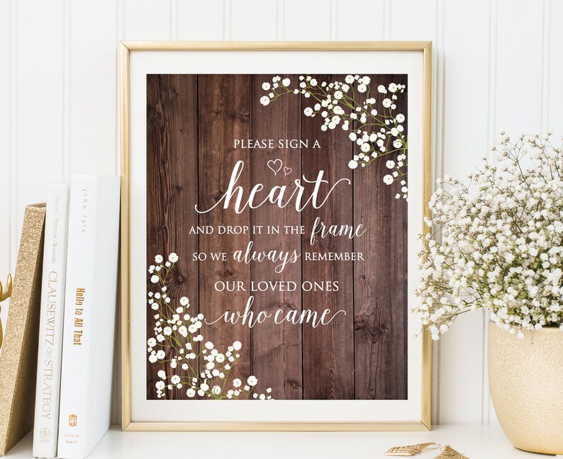 Please Sign A Heart Sign, Heart Drop Guest Book Sign, Sign a Heart and ...