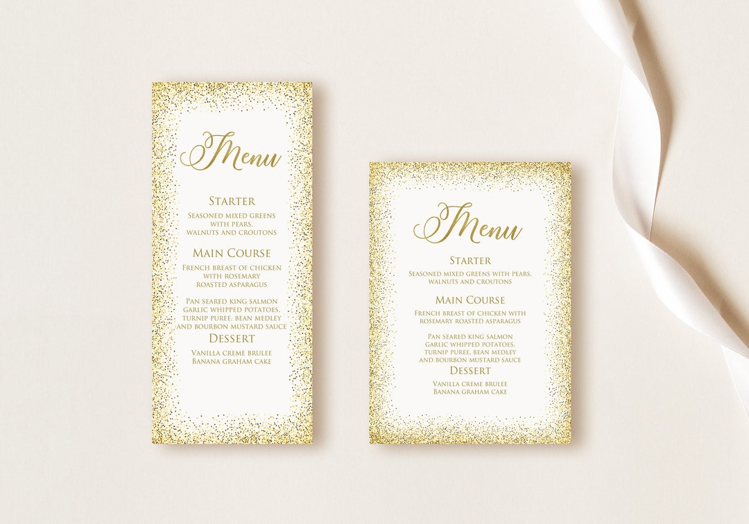 Gold Menu Card, Birthday Menu Printable, Wedding Menu, W800 - Etsy