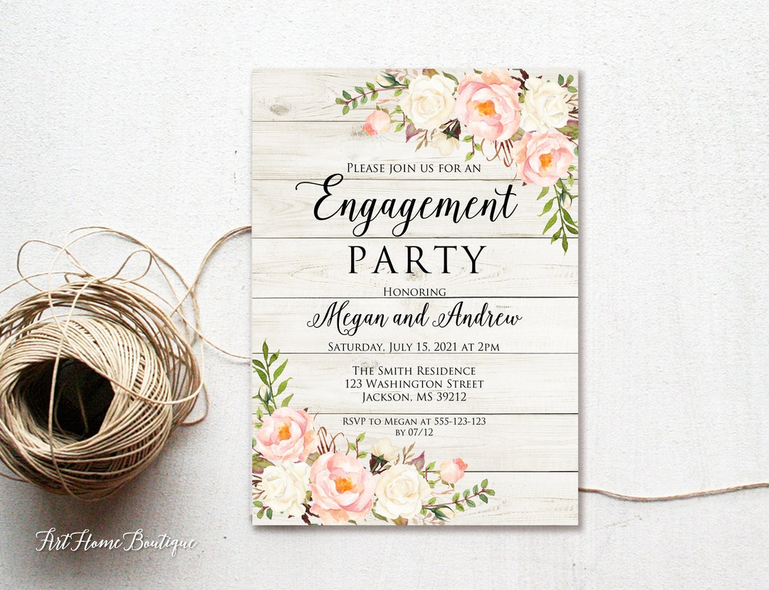Rustic Engagement Party Invitation, Floral Engagement Party Invite ...
